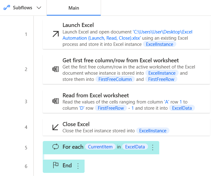 Using For each to read values in Excel with Power Automate Desktop ...