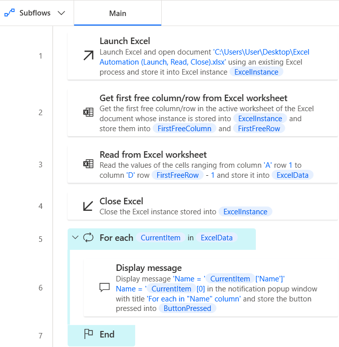Using For each to read values in Excel with Power Automate Desktop ...