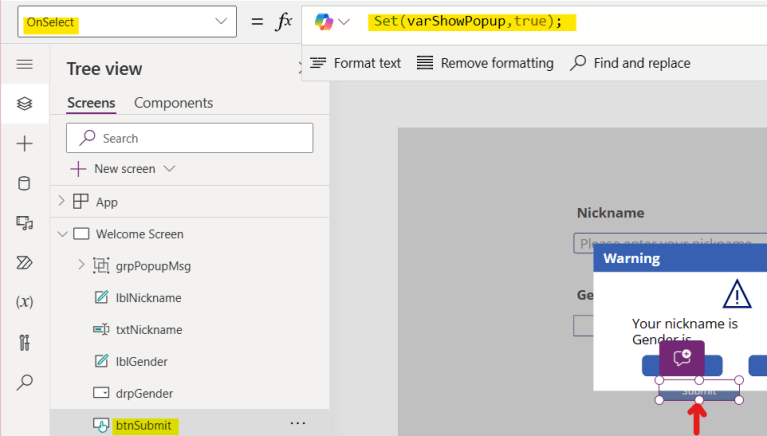 Create Popup Message in Power Apps – PenBot_RPA