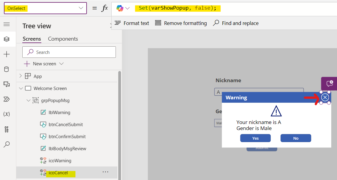 Create Popup Message in Power Apps – PenBot_RPA