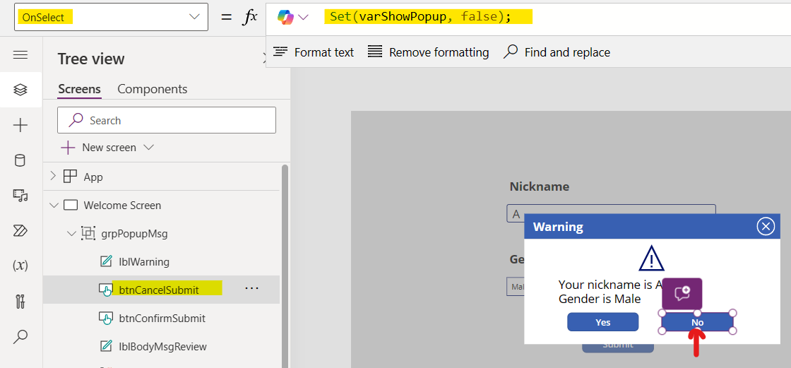 Create Popup Message in Power Apps – PenBot_RPA