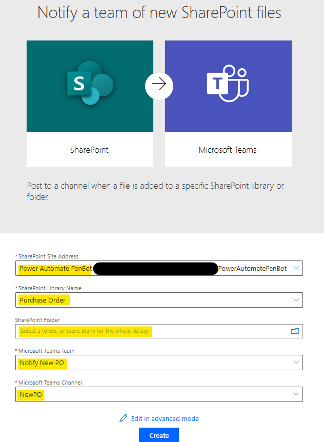 Notify a team of new SharePoint file/SharePoint list item – PenBot_RPA