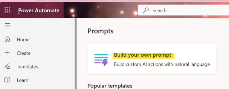 Build your own prompt in AI prompts and create simple flow – PenBot_RPA