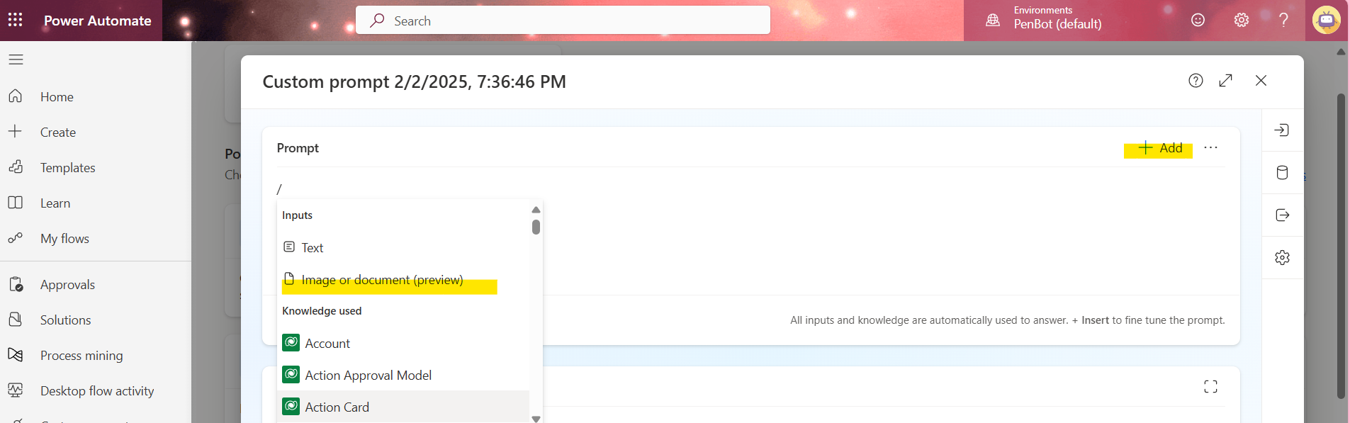 Build your own prompt in AI prompts and create simple flow – PenBot_RPA