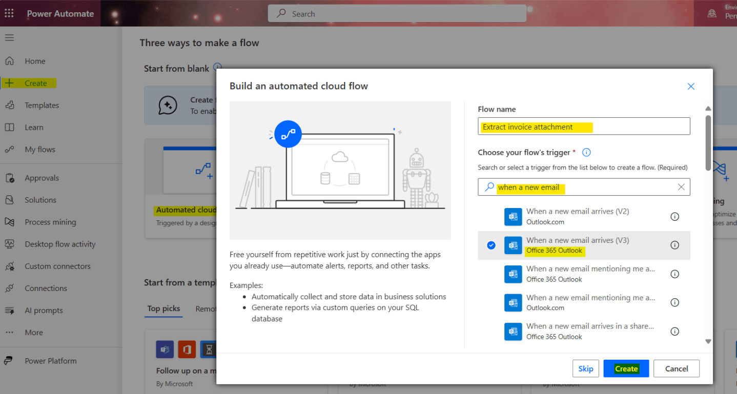 Extract invoice data with AI prompts and using RPA create transaction ...